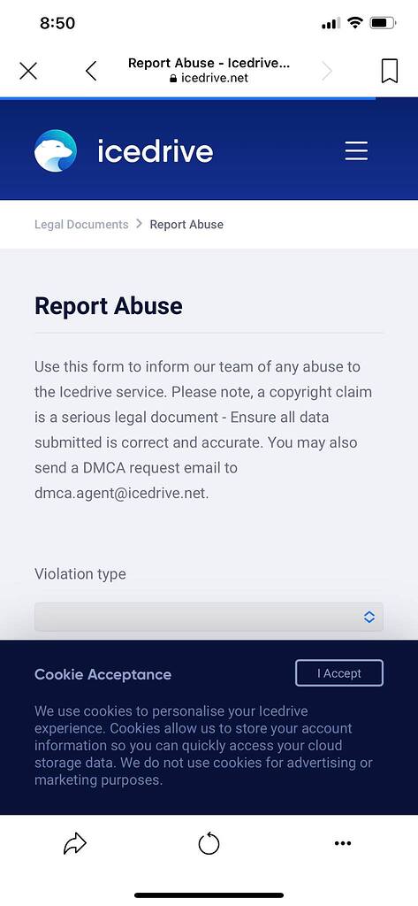 The link going to Report Abuse page - Bug Reporting - Icedrive Community